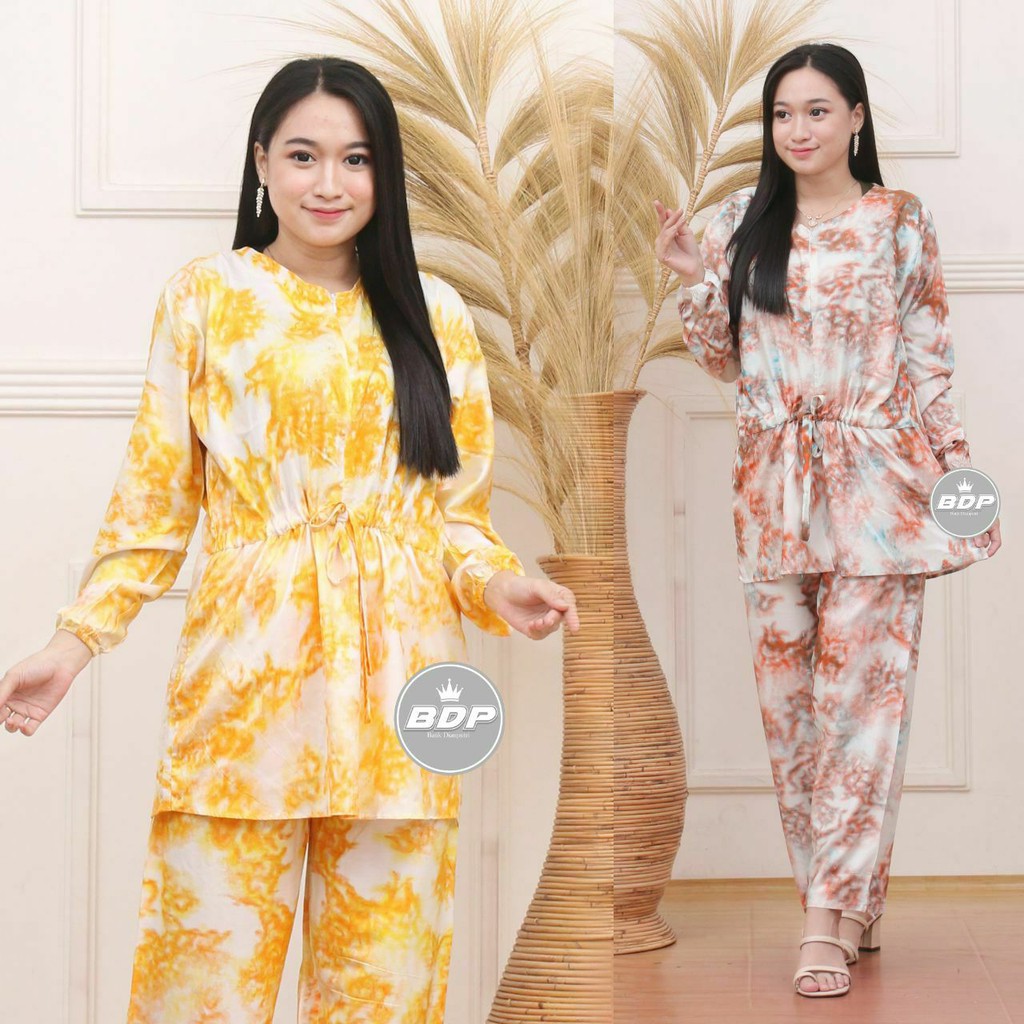 Jual SETELAN PIYAMA TIE DYE LENGAN PANJANG | MOTIF AWAN WARNA KUNING ORANGE COKLAT PUTIH ...