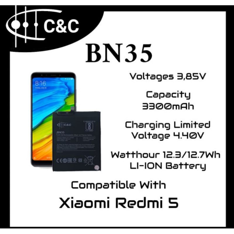 Jual BATERAI REDMI 5 - BN35 - BATTERY MERK C&C | Shopee Indonesia