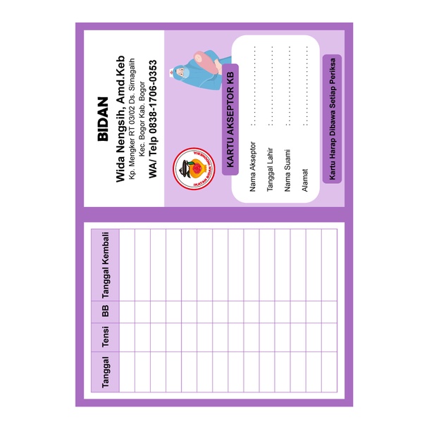 Jual Kartu Akseptor KB - Kartu KB - Buku KB - KB - Bisa Custom - Kartu ...