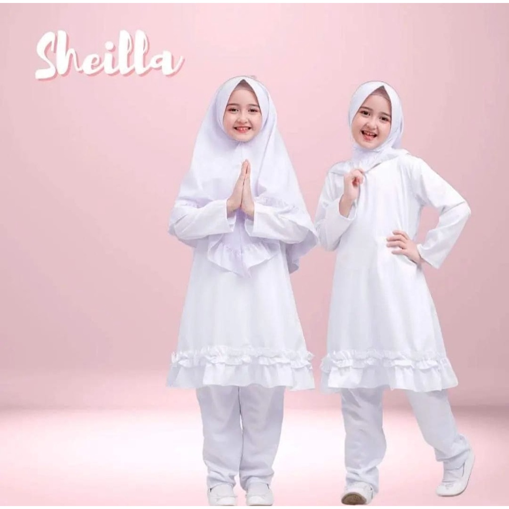 Jual Setelan Putih Anak Tunik Anak Set Celana Free Hijab One Set Midi ...