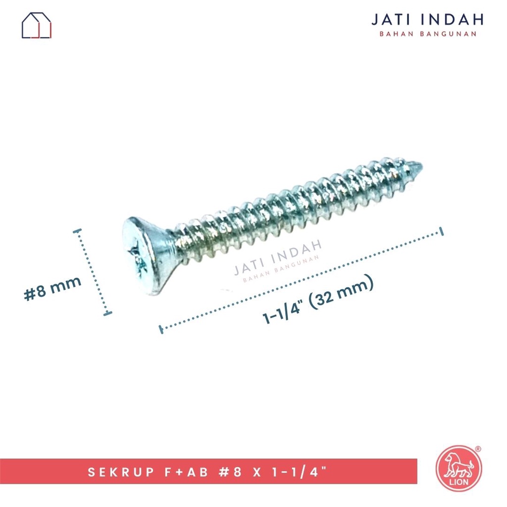 Jual Isi 10 : SEKRUP FLAT #8 X 1-1/4 inch F+AB / FAB PUTIH / SKRUP ...