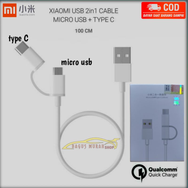 Jual Kabel data charger Mi 2 in 1 Micro USB Type C 100cm / Kabel data mi 2 in 1 OriginaL ...