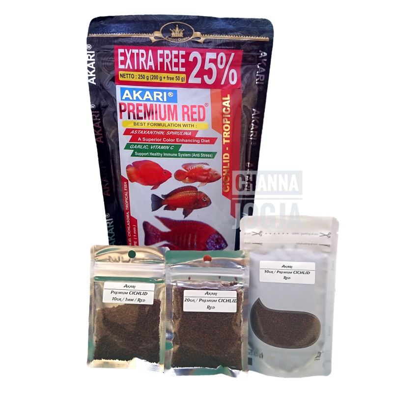 Jual Pelet Akari Premium RED Cichlid Repack Floating 1mm ikan chana ...