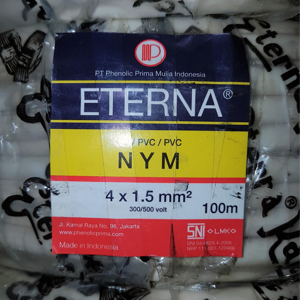 Jual ETERNA NYM 4X1.5 ( 100 METER ) / KABEL LISTRIK PUTIH KAWAT TEMBAGA 4 X 1.5 MM / 4X1,5 / 4 X ...