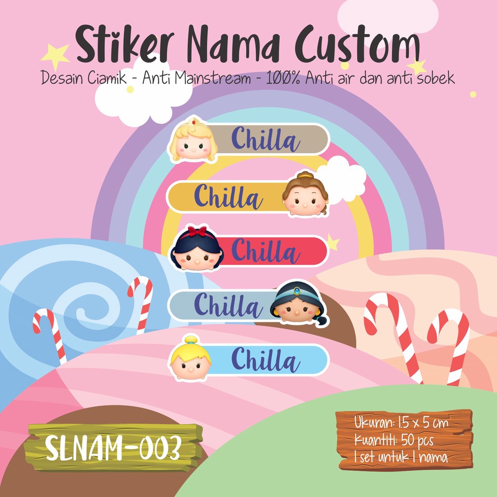Jual sticker label nama anak kartun girl cute princes muslimah SLNAM ...