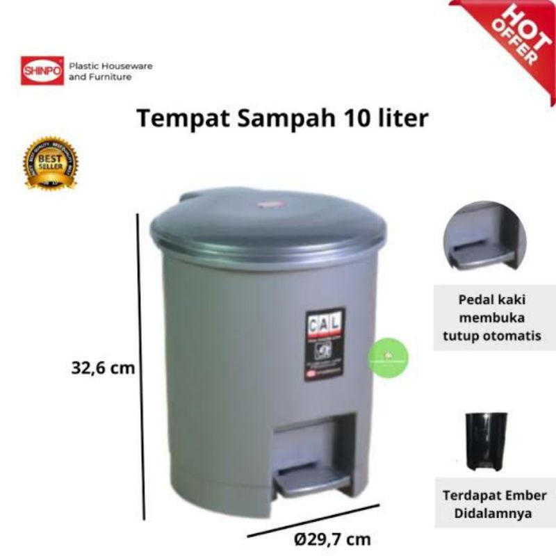 Jual TEMPAT SAMPAH INJAK BULAT CHIC 10 LITER ABU SILVER SHINPO 840S | Shopee Indonesia