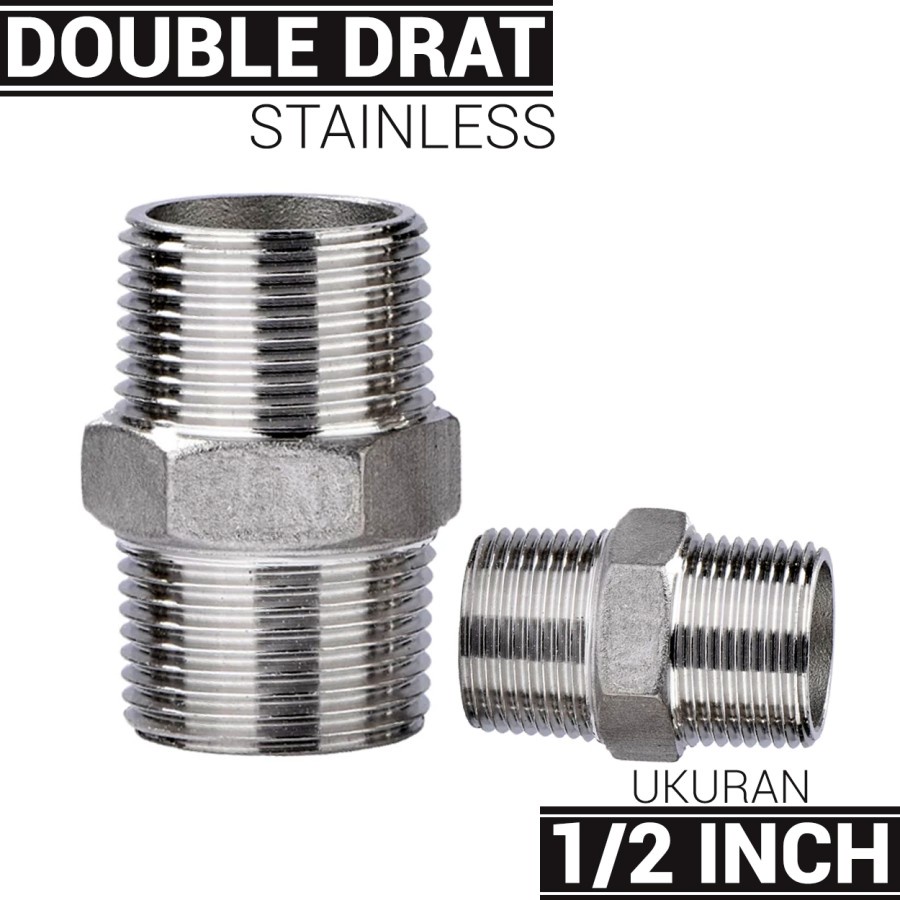 Jual Sambungan Pipa Double Drat, Double Nepel Ukuran 1/2 inch Bahan Stainless | Shopee Indonesia