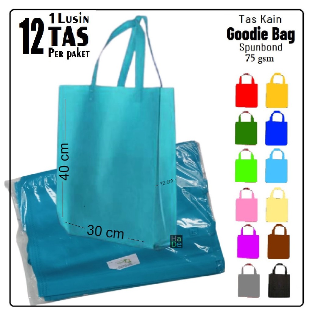 Jual 1 Lusin isi 12 Tas Kain Spunbond / Goodie Bag Tali Ukuran M = 30x40 cm ntuk Kantong Belanja ...