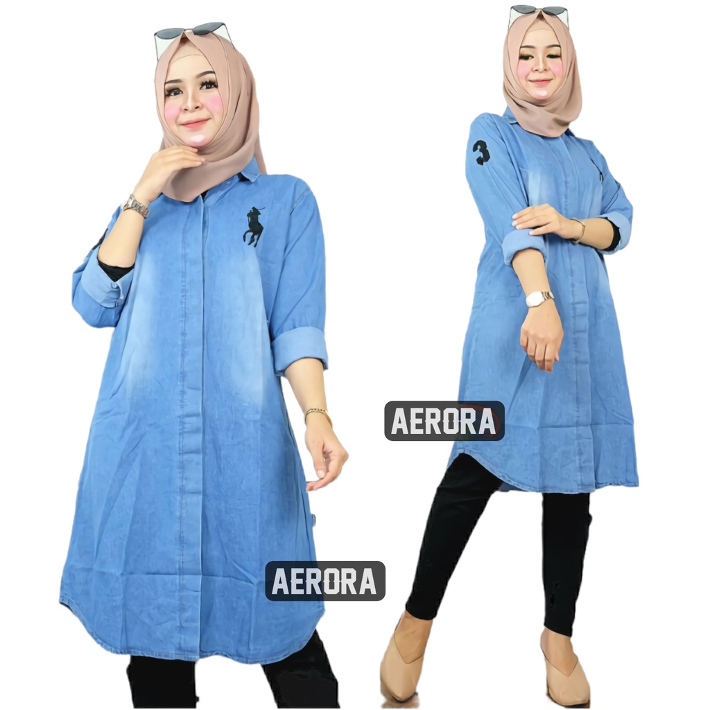 Jual Baju Atasan Tunik Jeans Denim Wanita Terbaru 2022 Busui Kancing ...
