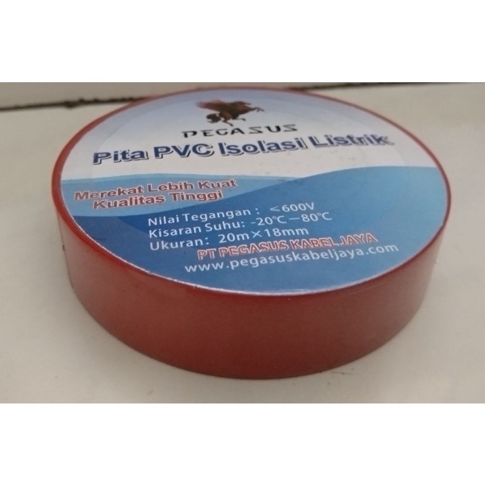 Jual Solatip Kabel Merah Pita PVC Isolasi Listrik Pegasus 18 mm x 20 ...