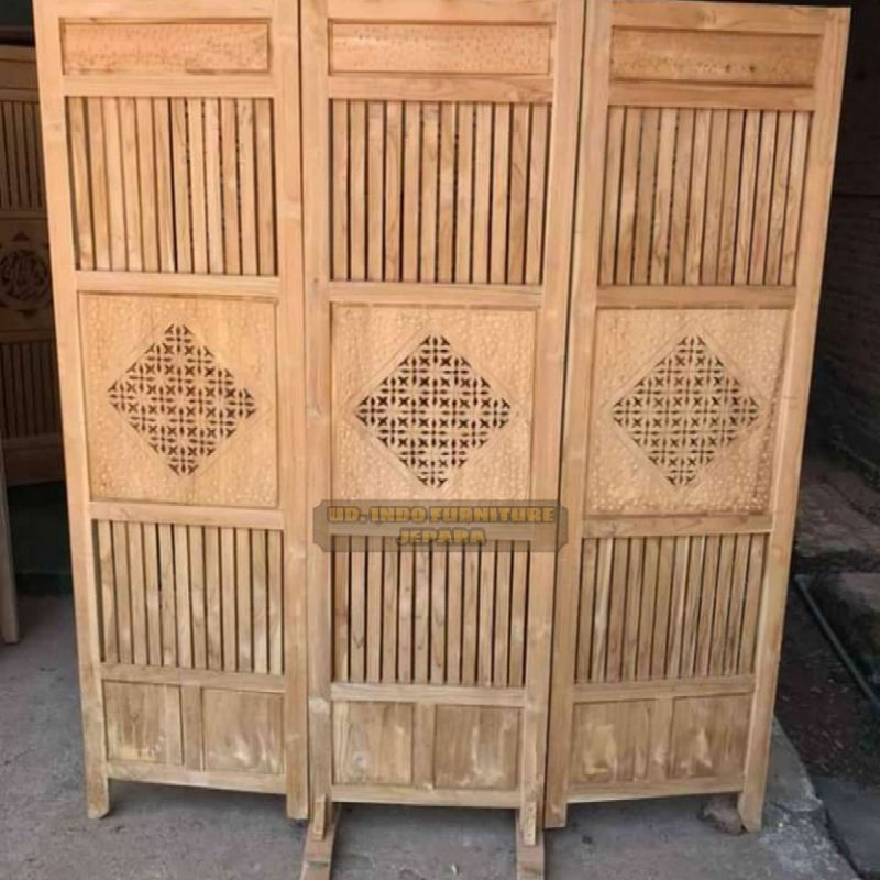 Jual sketsel 3 pintu partisi penyekat ruangan minimalis bahan kayu jati ...
