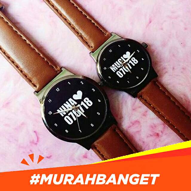Jual GRATIS REQUEST NAMA Jam Tangan Couple Kustom Kulit Cokelat ...