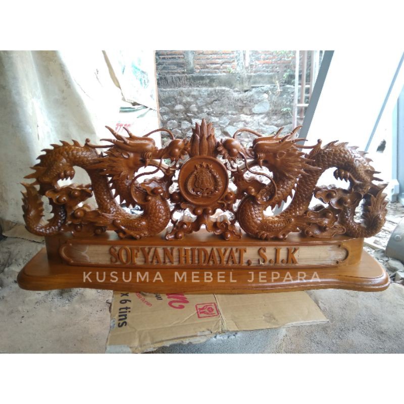 Jual Papan Nama Meja Kantor Ukir Naga Kayu Jati Tua | Shopee Indonesia