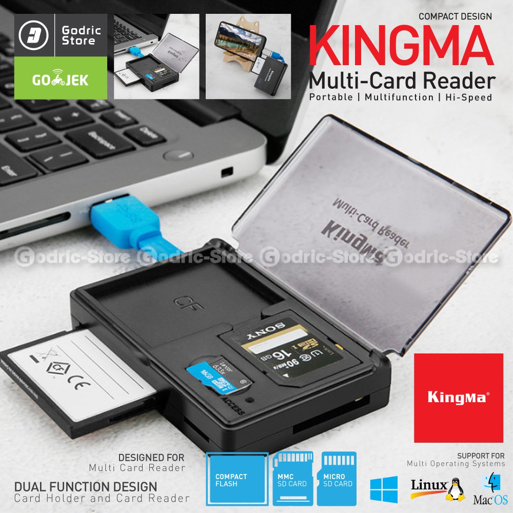 Jual KINGMA Multi Card Reader USB 3.0 SD CF TF 90MB/S (Dilengkapi 3 ...