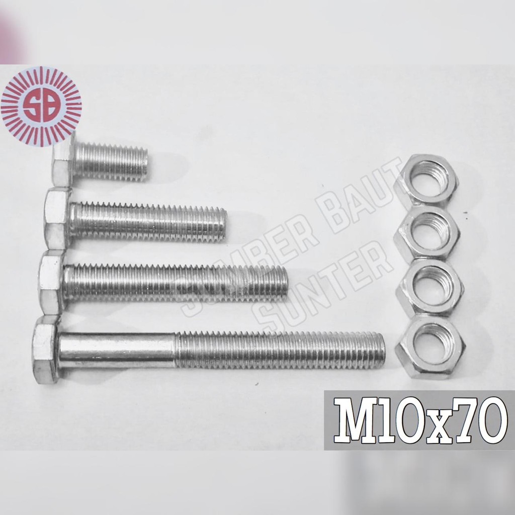Jual M10x70 Baut Mur Hexagon Putih BMP Hex 10x70 Kunci 17 Galvanis | Shopee Indonesia