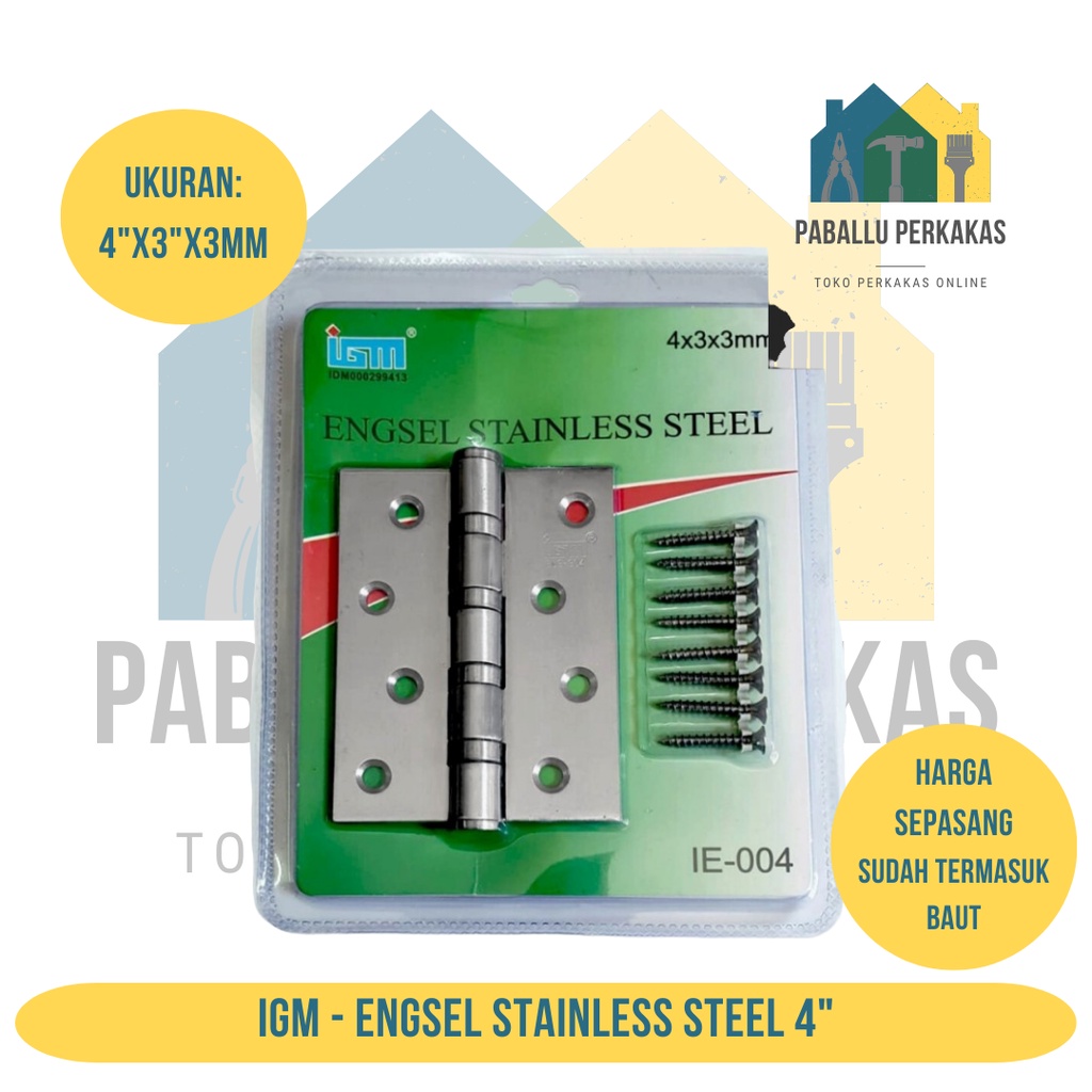 Jual Engsel Stainless Steel IGM 4" Inch Tebal - Engsel Pintu Jendela ...