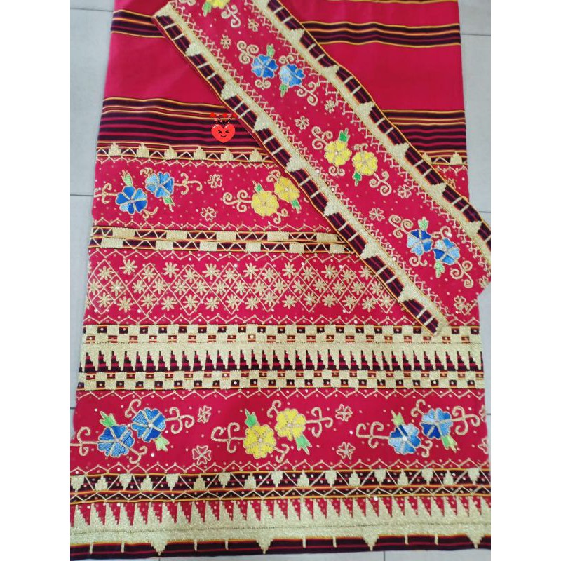Jual tapis lampung sarung kain selendang benang asli sulam tangan merah ...