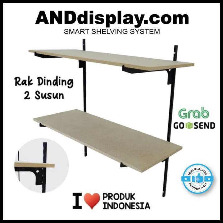 Jual Rak Dinding 2 Susun Tiang Bracket Besi Dekorasi Buku Pajangan Kayu ...