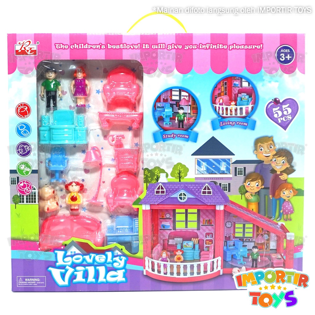Jual Mainan Rumahan FULL FURNITURE SET LOVELY VILLA +BONEKA DAN RUMAH ...