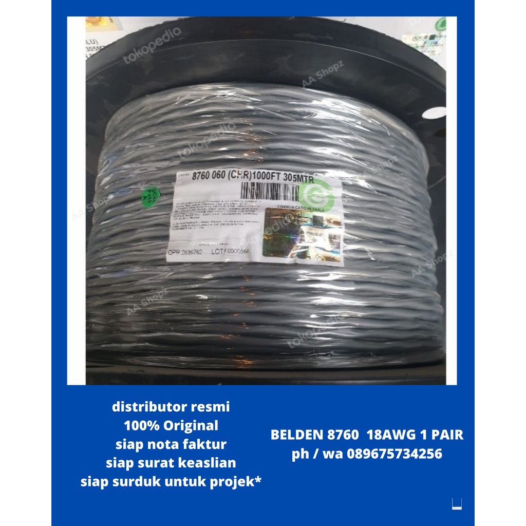 Jual BELDEN 8760 ORIGINAL 18 AWG 1PAIR 1 ROLL 305METER | Shopee Indonesia