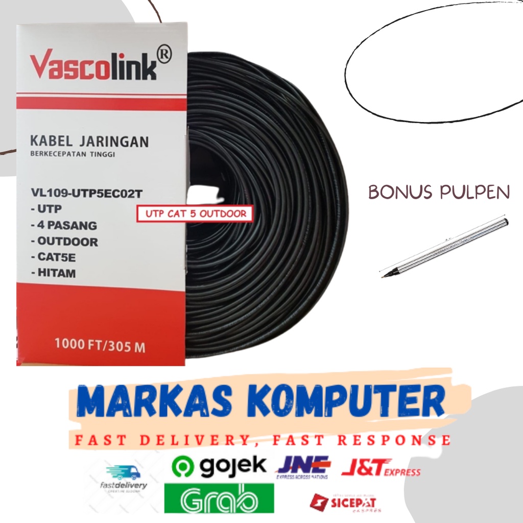 Jual Kabel LAN UTP Cat5E Outdoor Vascolink Warna Hitam Black 305meter ...