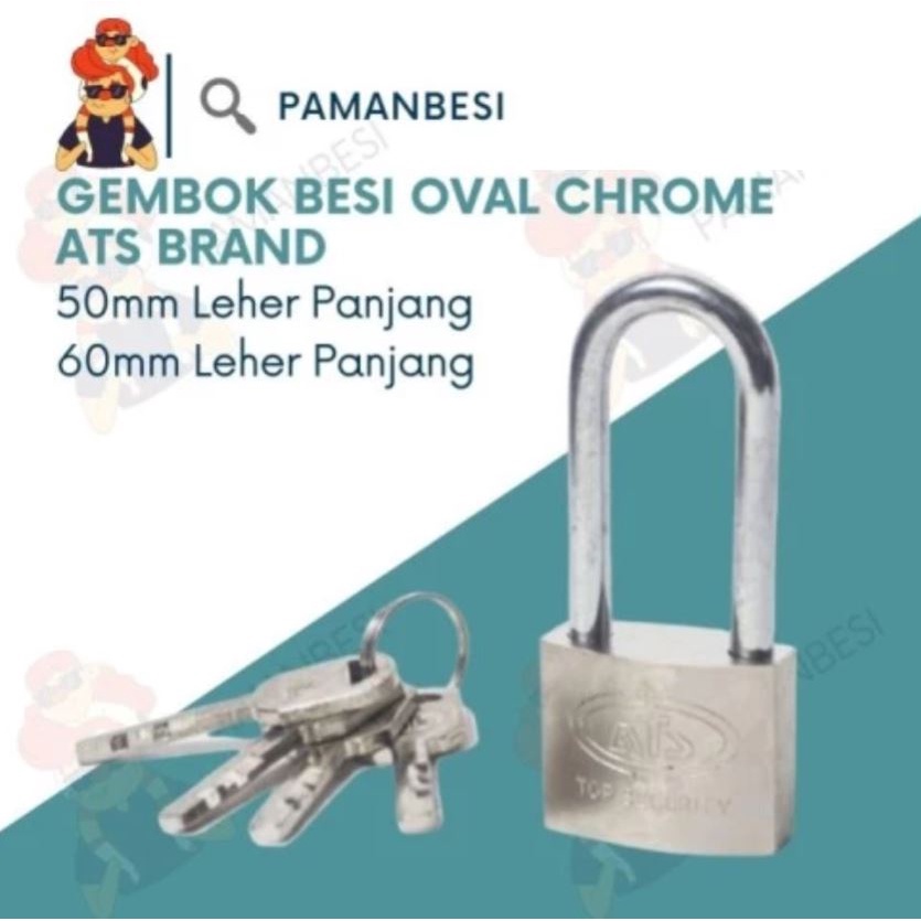 Jual Gembok Besi 50mm Leher Panjang Oval Chrome ATS Brand | Shopee ...