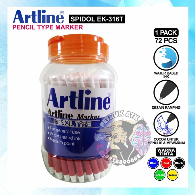 Jual [TOPLES] SPIDOL KECIL ARTLINE EK-316T MARKER WARNA HITAM / BIRU ...