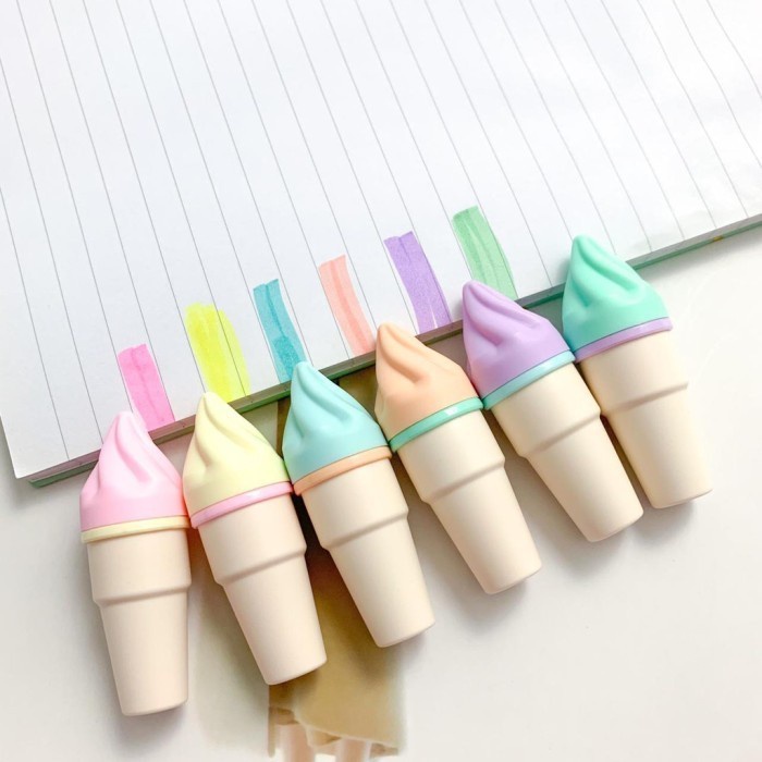 Jual Stabilo Es Krim isi 6 warna Highlighter Ice Cream Cone Lucu Unik ...