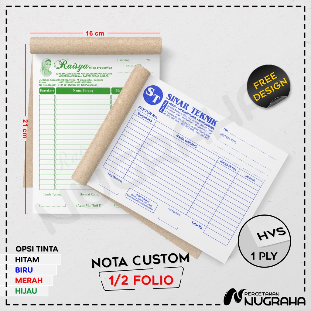 Jual NOTA CUSTOM 1/2 FOLIO 1 RANGKAP / BUKU NOTA KONTAN Isi 50 lembar ...