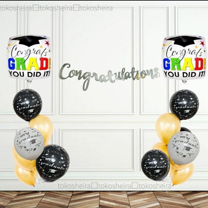 Jual Balloon Paket Balon Wisuda Banner Congratulations Set Dekorasi ...