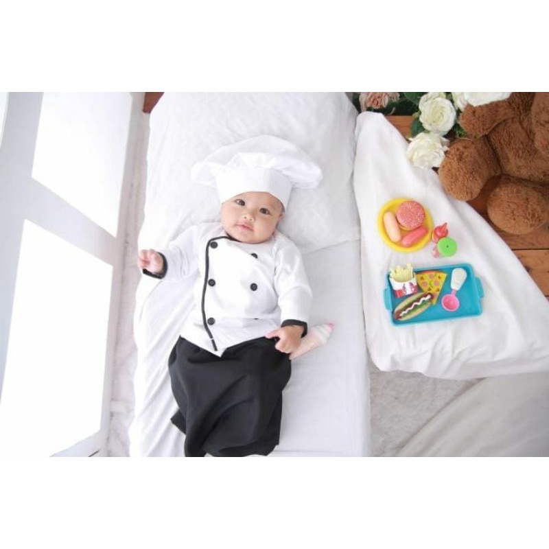 Jual KOSTUM KOKI CEWEK NEWBORN/BAYI/ANAK/KOSTUM CHEF ANAK/KOSTUM ANAK PEREMPUAN/KOSTUM ...
