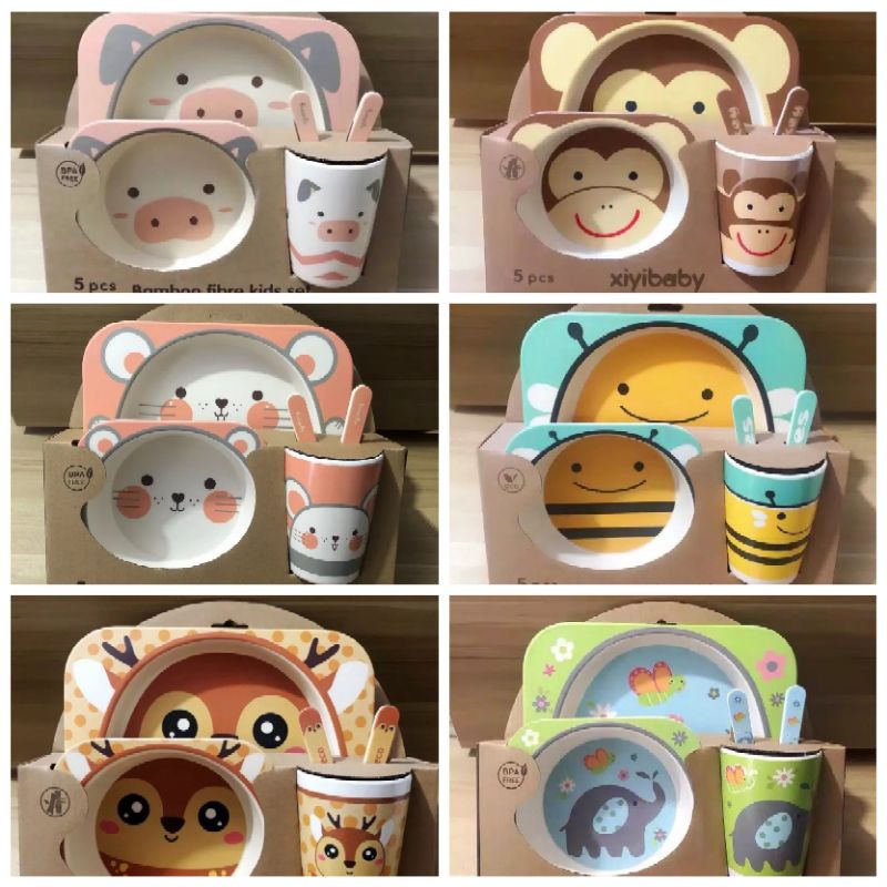 Jual Lafleurkids Zoo Bamboo Eating Set / Piring Makan Set Anak Bamboo ...