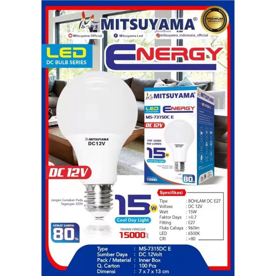 Jual Bohlam Lampu LED DC 12V E27 Super Terang 15W 18W Mitsuyama Energy - 15 watt | Shopee Indonesia