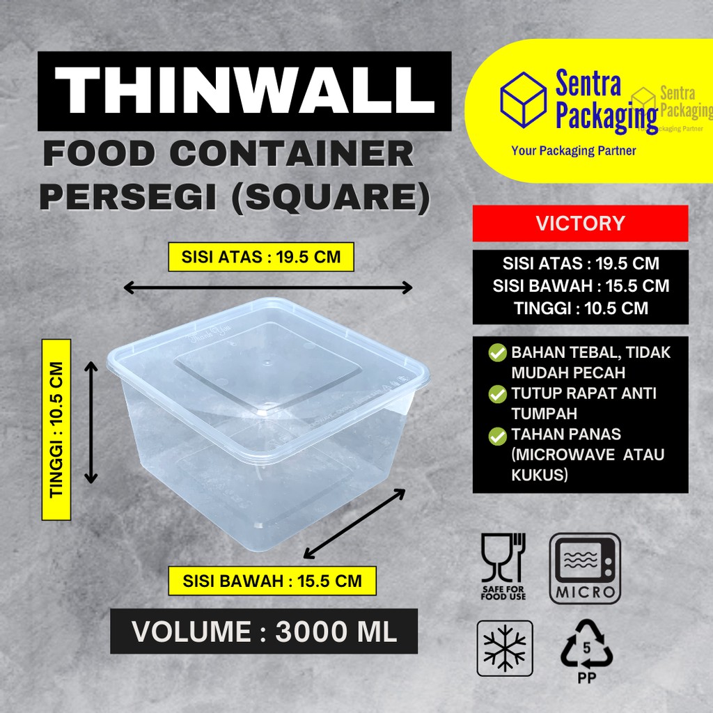 Jual Kotak Makan Plastik 3000ml Thinwall Food Container Victory