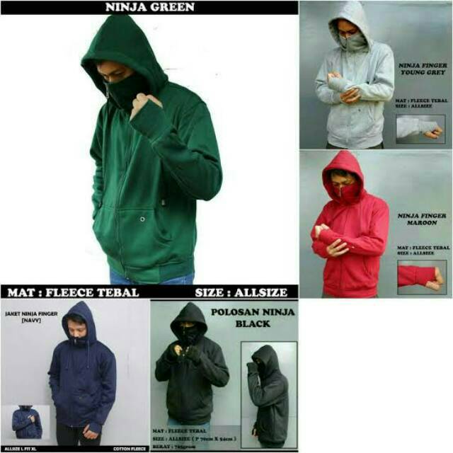 Jual JAKET NINJA HOODIE unisex pria wanita Fleece Tebal || jaket masker ...