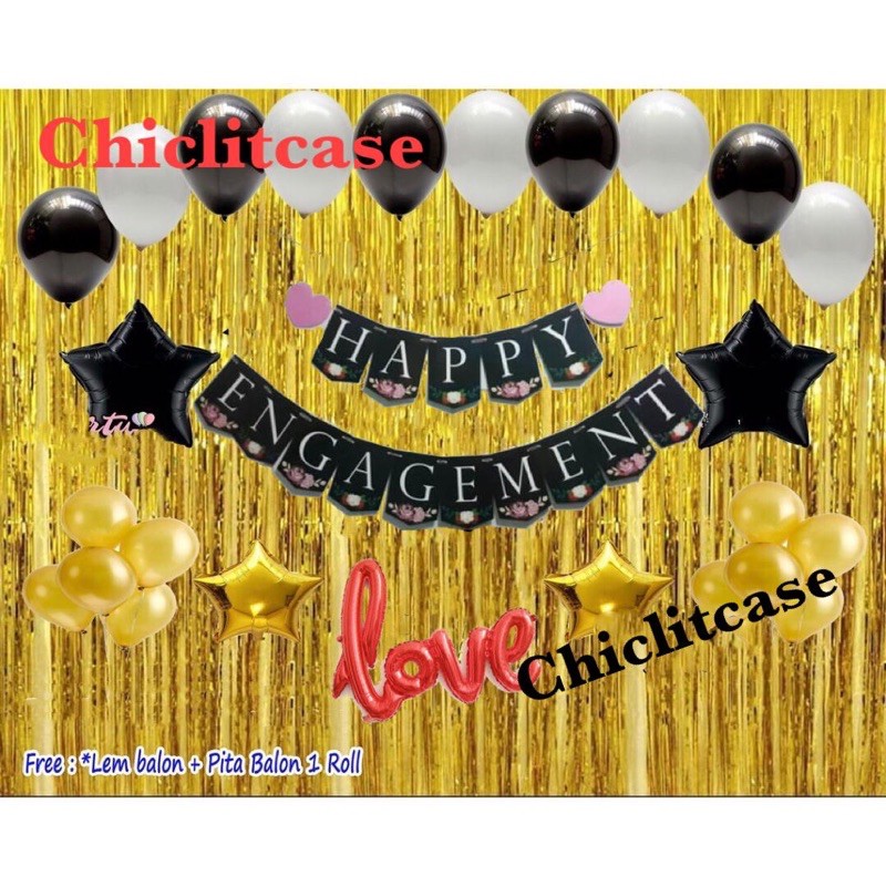 Jual Set paket balon happy engagement/tema gold/wedding/love/romantis ...