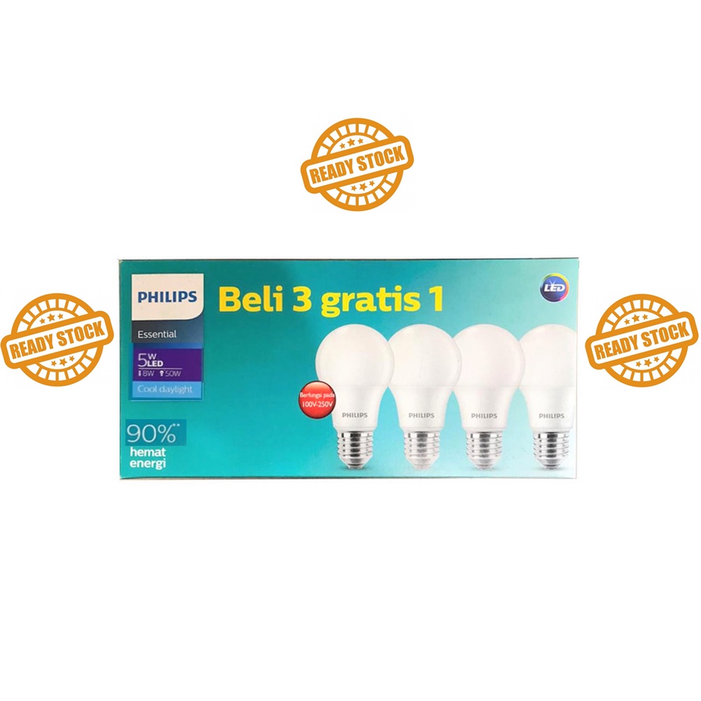 Jual Lampu Philips LED Ess Paket 5 Watt Putih - LED Essential Multipack ...
