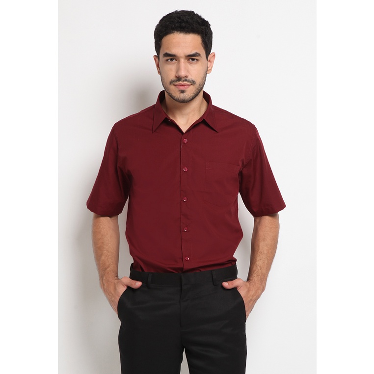 Jual Exmoore Hem Polos Katun Formal Lengan Pendek HF 09 - Maroon (Merah ...