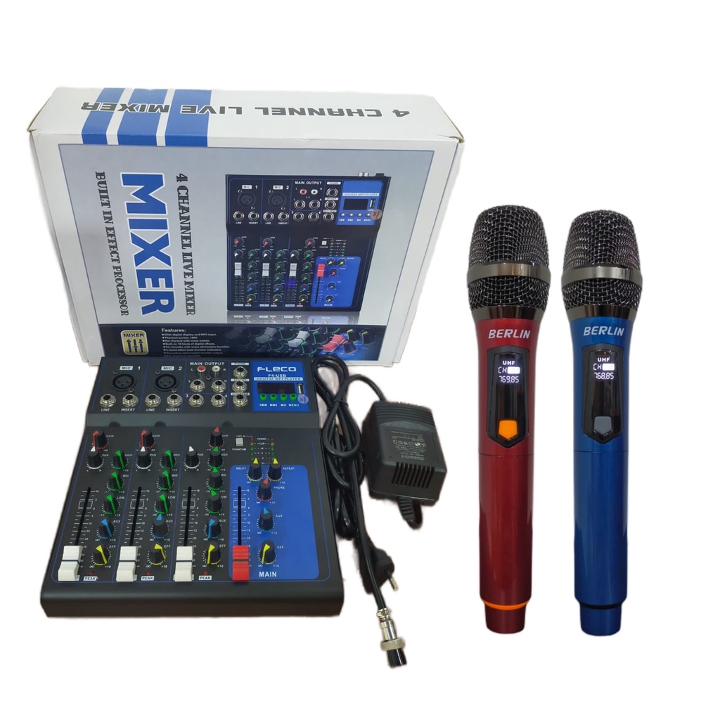 Jual PAKET MIC WIRELESS MIXER FLECO F4 BLUETOOTH 4 CH | Shopee Indonesia