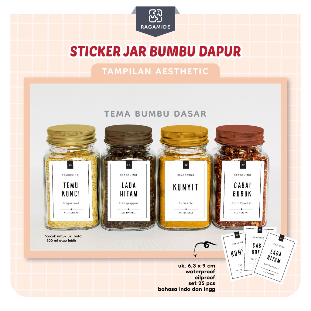 Jual stiker jar bumbu dapur waterproof label aesthetic [ seasoning set ...