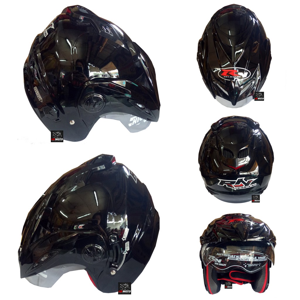 Jual Helm RN Solid Black RN2PLSB Double Visior / Helm SNI / Helm Half ...