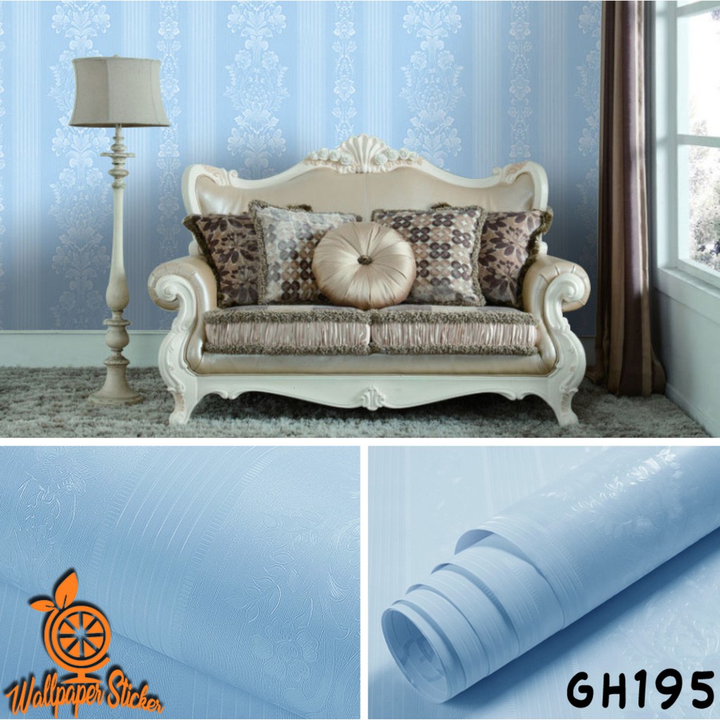 Jual Wallpaper Stiker 45cm x 8 meter Wallsticker Bunga Salur Biru Bunga ...