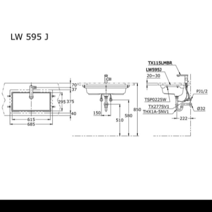 Jual T.Lillie - Toto Wastafel Tanam Lw 595 J Komplit Set Tanpa Kran ...