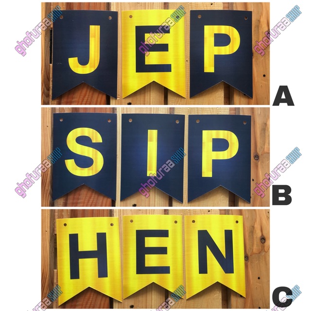 Jual Banner custom - bunting flag nama gold hitam - banner huruf cetak ...