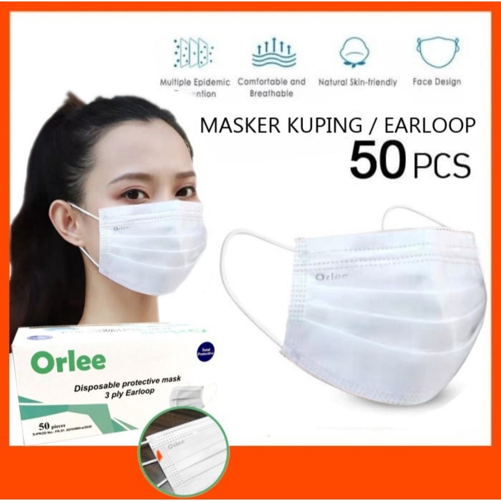 Jual Masker Medis Orlee Putih 3ply isi 50pcs Emboss Premium Tebal ...