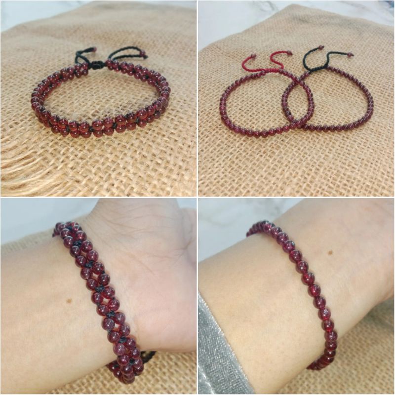 Jual Gelang Tali Serut Macrame Batu Red Garnet 4mm | Shopee Indonesia