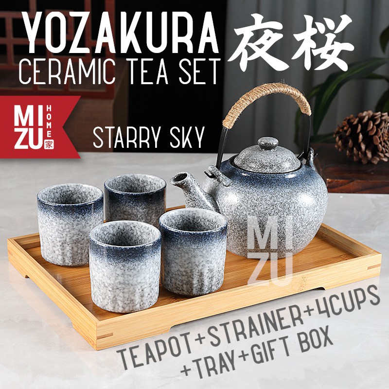 Jual MIZU YOZAKURA Ceramic Tea SET Pot 4 Cups Strainer Tray Gift Box ...