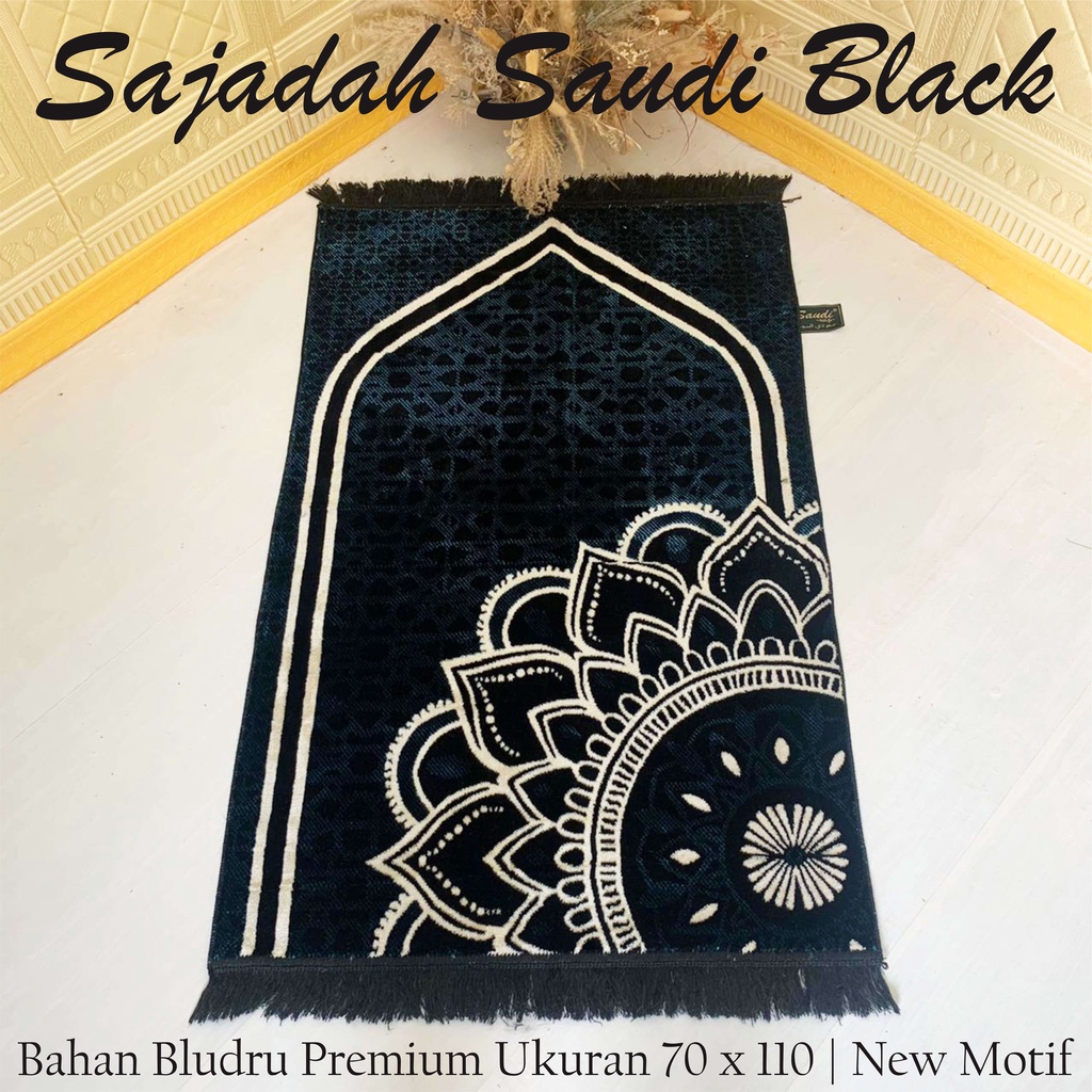 Jual SAJADAH SAUDI FLORA DASAR HITAM ORIGINAL TURKI UKURAN JUMBO ...
