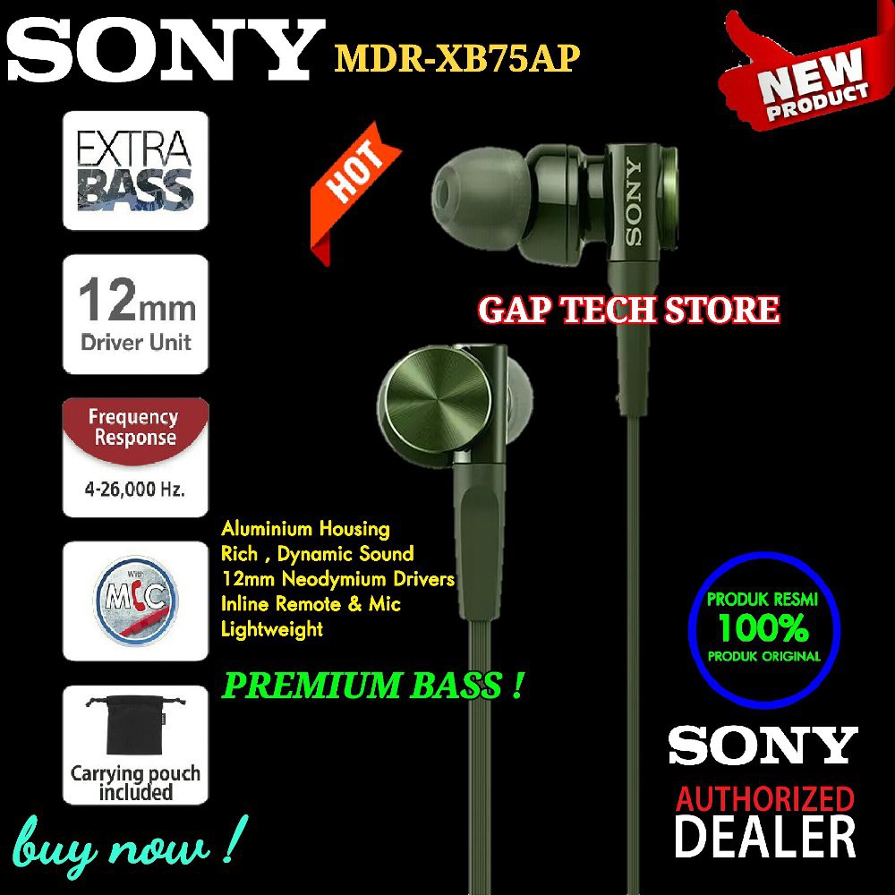 Jual SONY MDR XB75AP Premium In Ear Extra Bass Headphones with Mic ...
