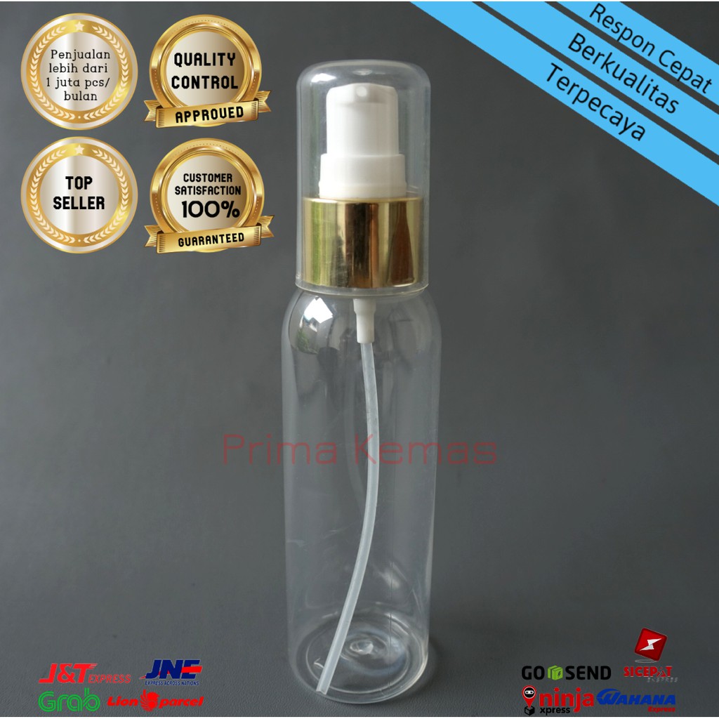 Jual Botol Pump Treatment 100 ml - botol kosmetik 100 ml - botol skincare Pet 100 ml Natural ...